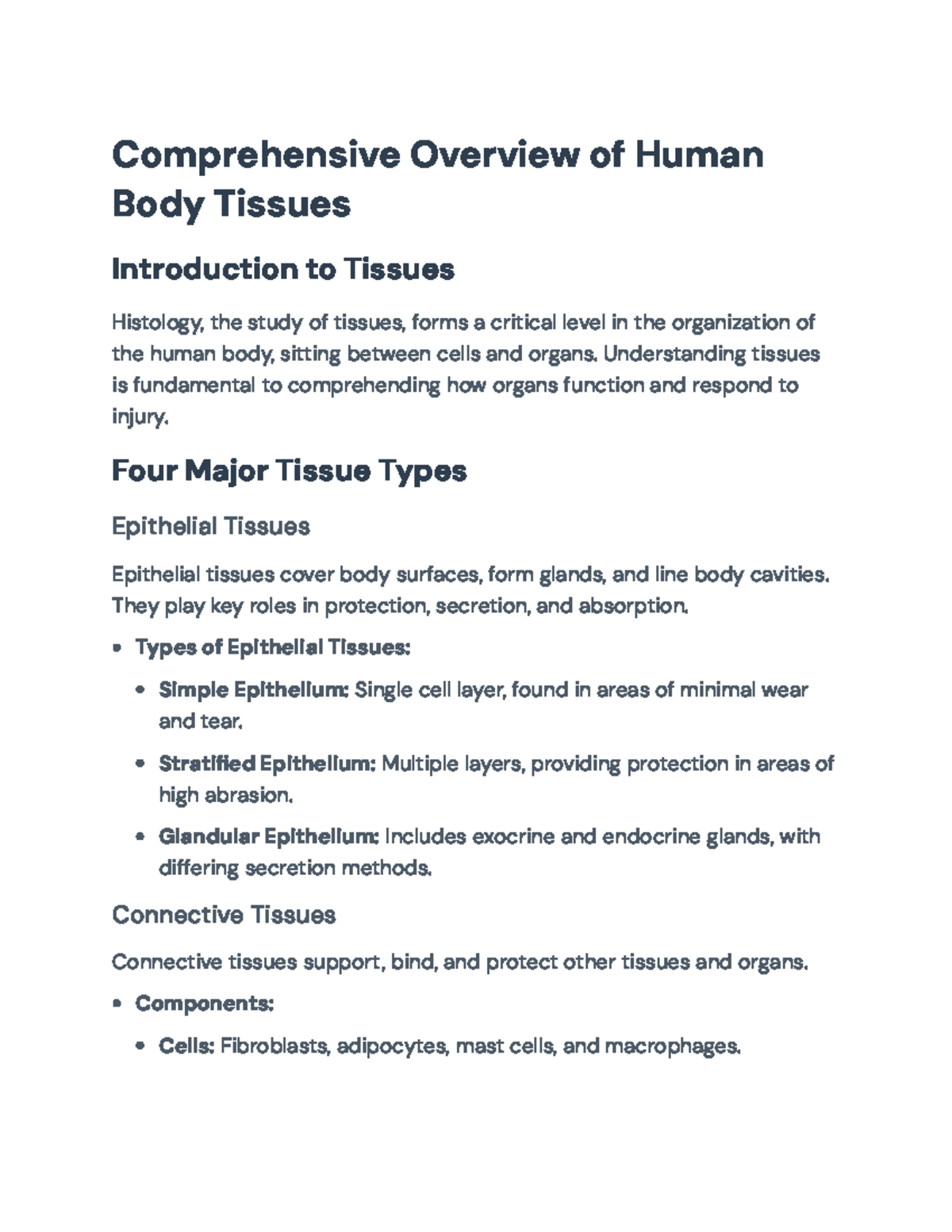 Human Tissues Overview: Types, Functions, and Repair Mechanisms ...