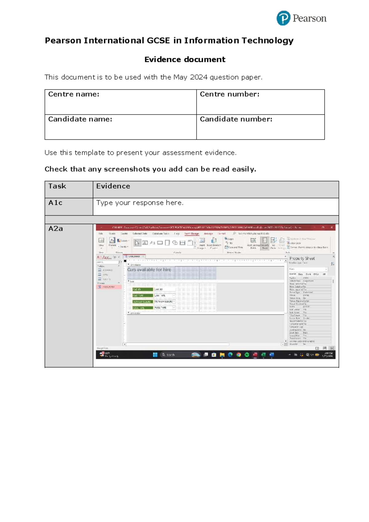 Pearson International GCSE IT Evidence Document - May 2024 - Studocu