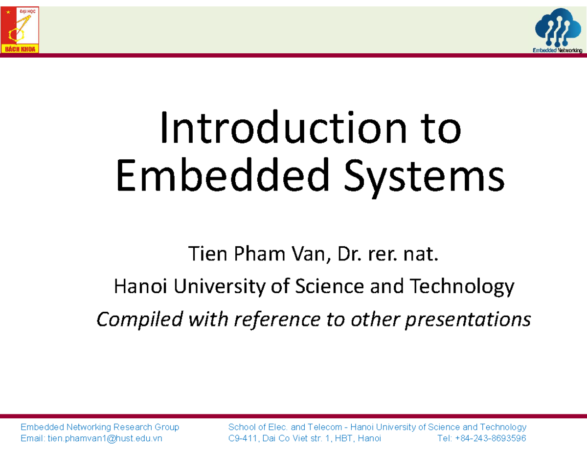 Chapter 1 Introduction - Embedded Networking Research Group School of Elec. and Telecom - Hanoi ...