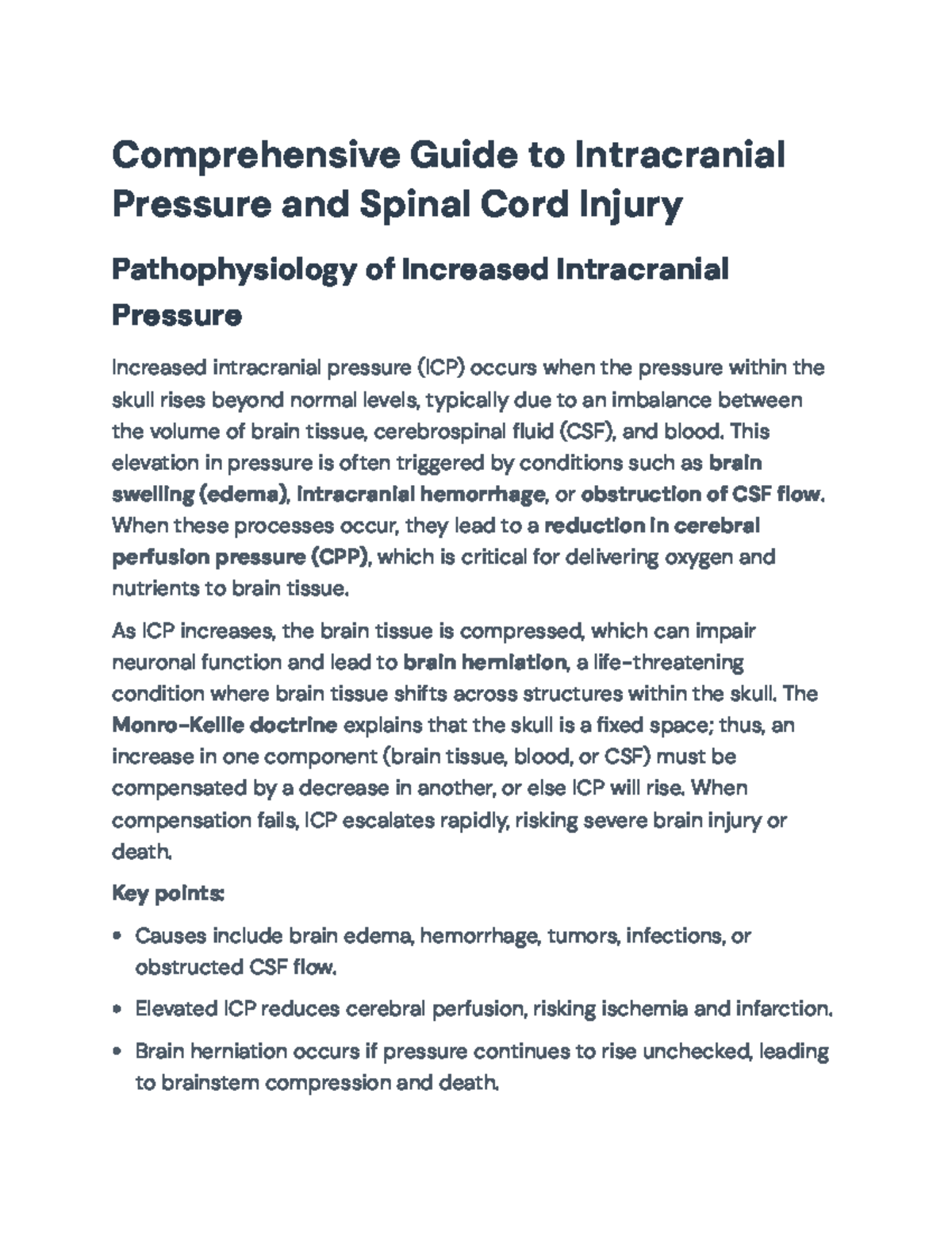 Final Exam Study Guide: ICP & Spinal Cord Injury Pathophysiology (XYZ ...
