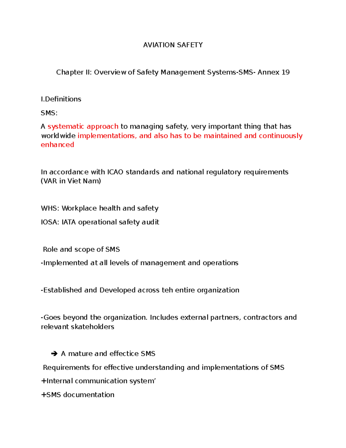 AVIATION SAFETY Chapter II: Overview of Safety Management - Studocu