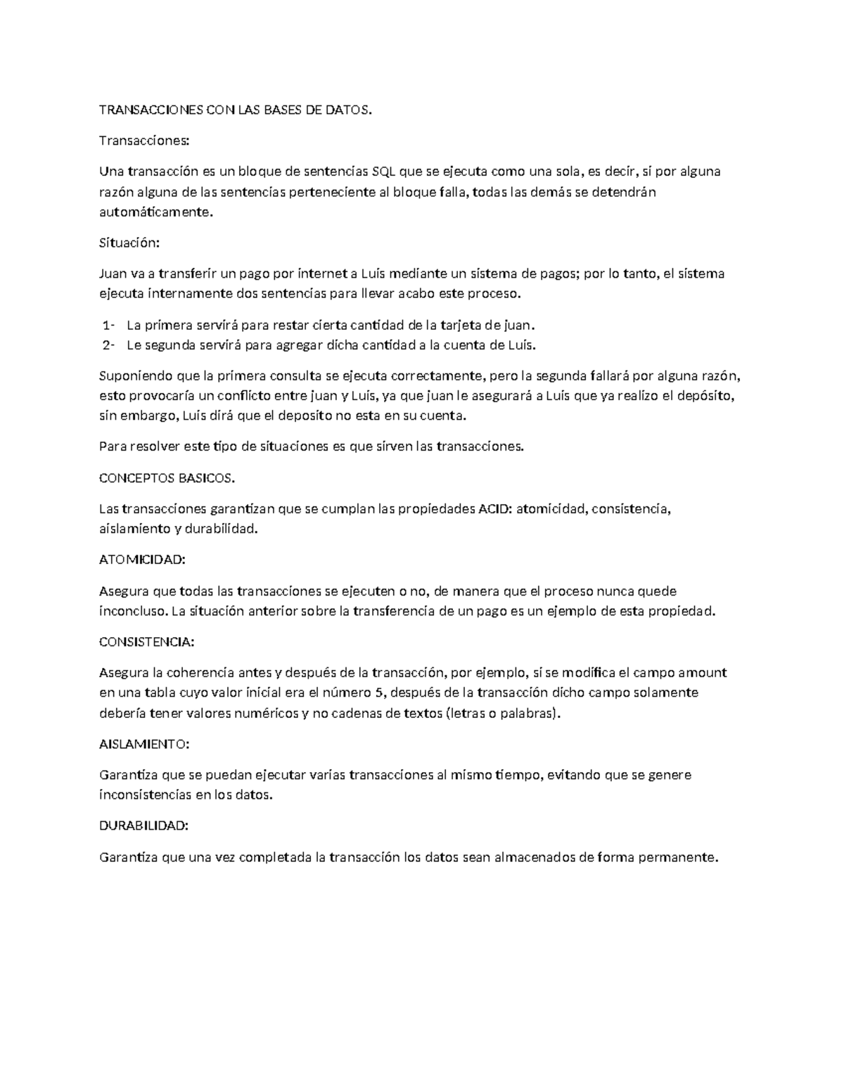 Transacciones CON LAS Bases DE Datos - TRANSACCIONES CON LAS BASES DE ...