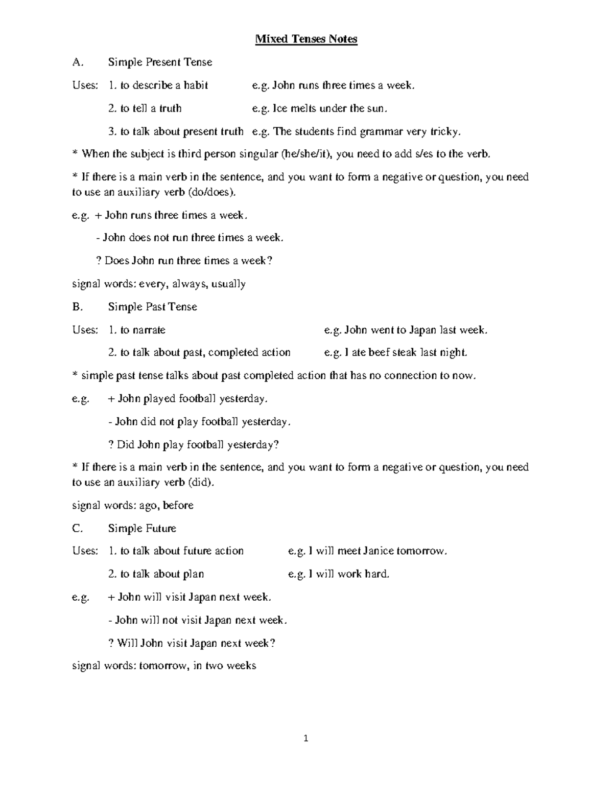 中學英文notes - Mixed Tenses and Conditional Sentences Guide - Studocu