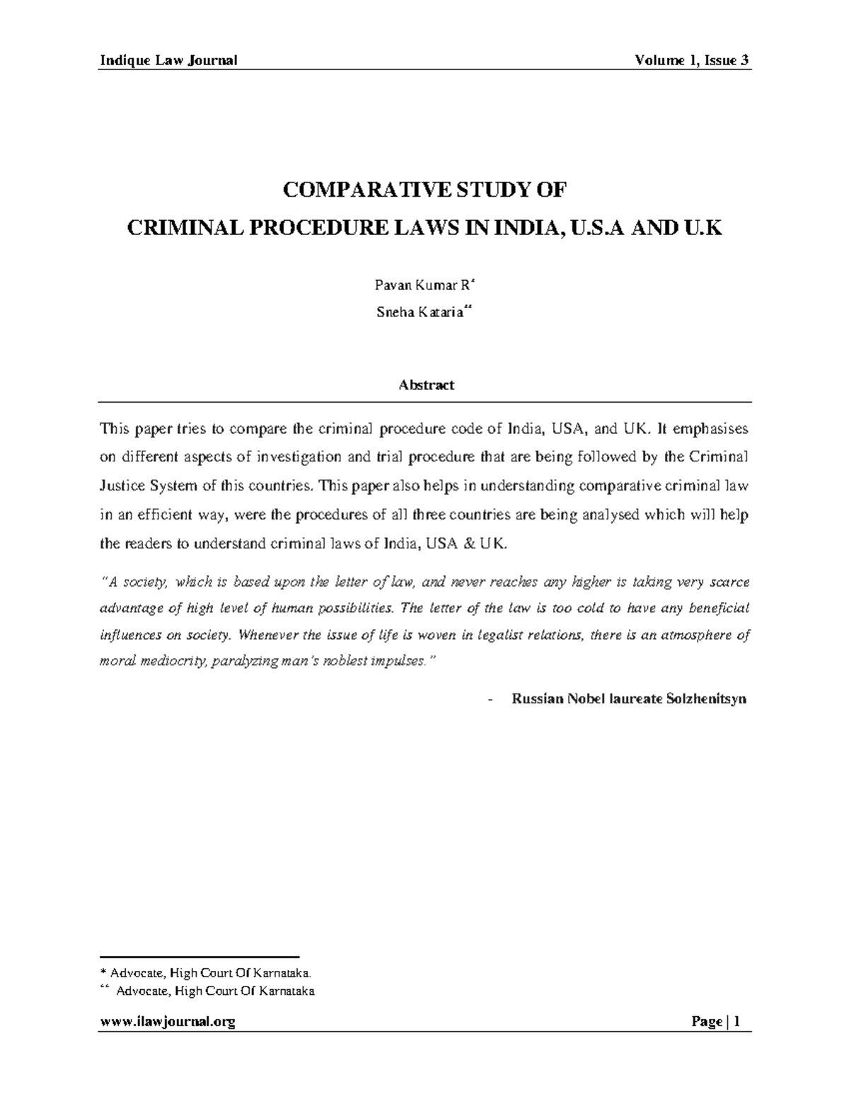 Comparative Study of Criminal Procedure Laws in India, USA & UK - ILJ ...