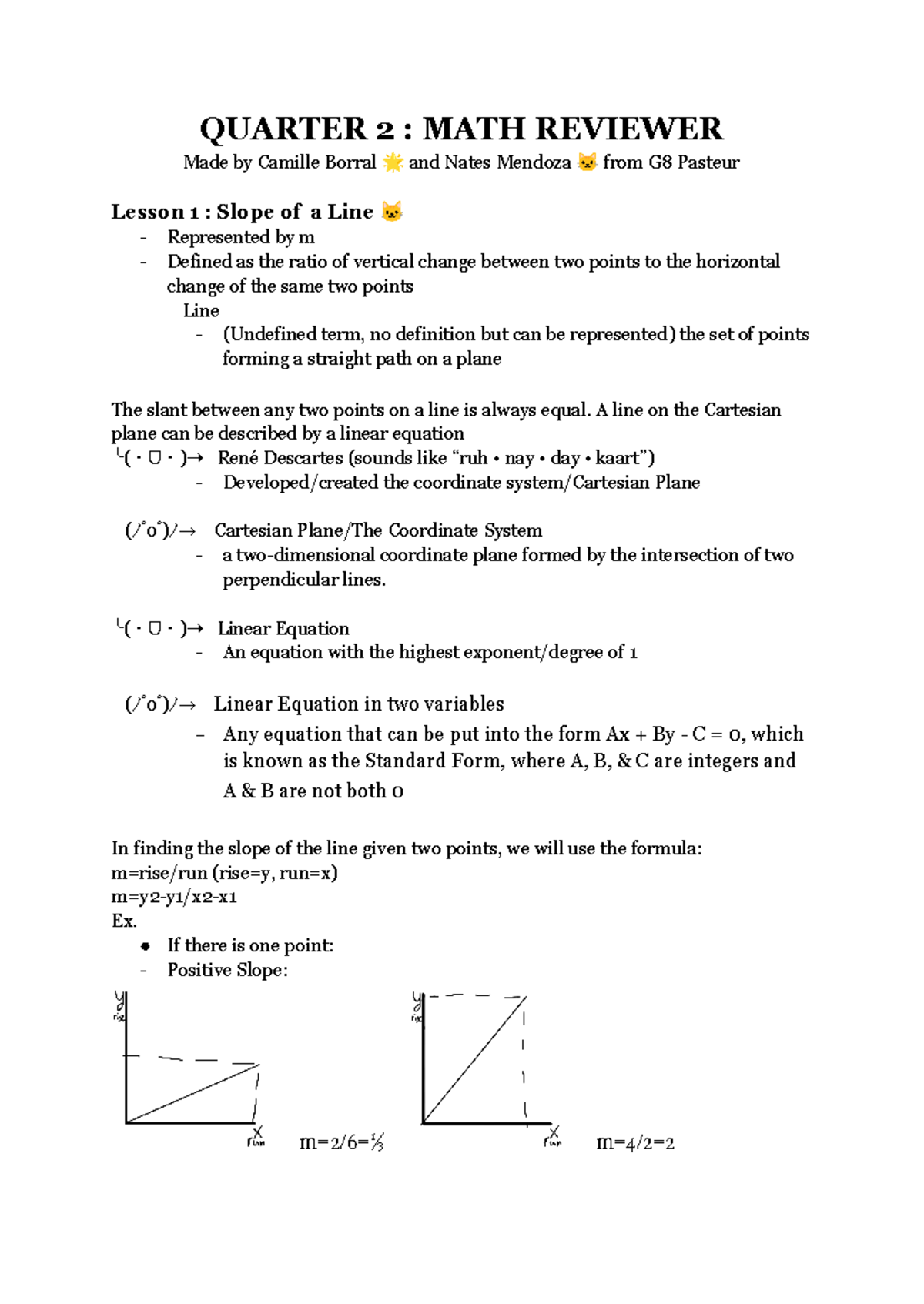 Quarter 2 Math Reviewer for G8: Slope, Equations & Inequalities - Studocu