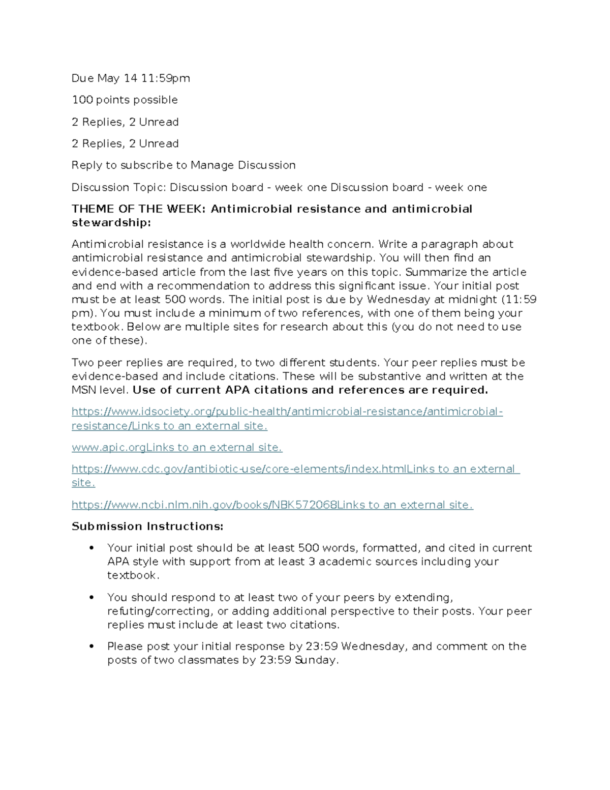 MSN 611 Discussion Board Week 1: Antimicrobial Resistance & Stewardship ...