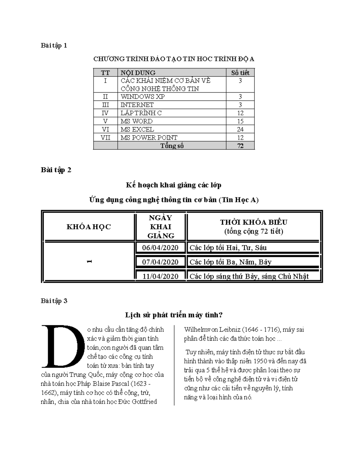 Bài Tập 1: Khái Niệm Cơ Bản Về CNTT - Windows XP & MS Office - Studocu