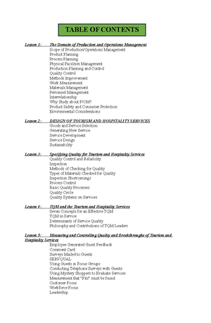 Module in Operations Management in Tourism and Hospitality Industry ...