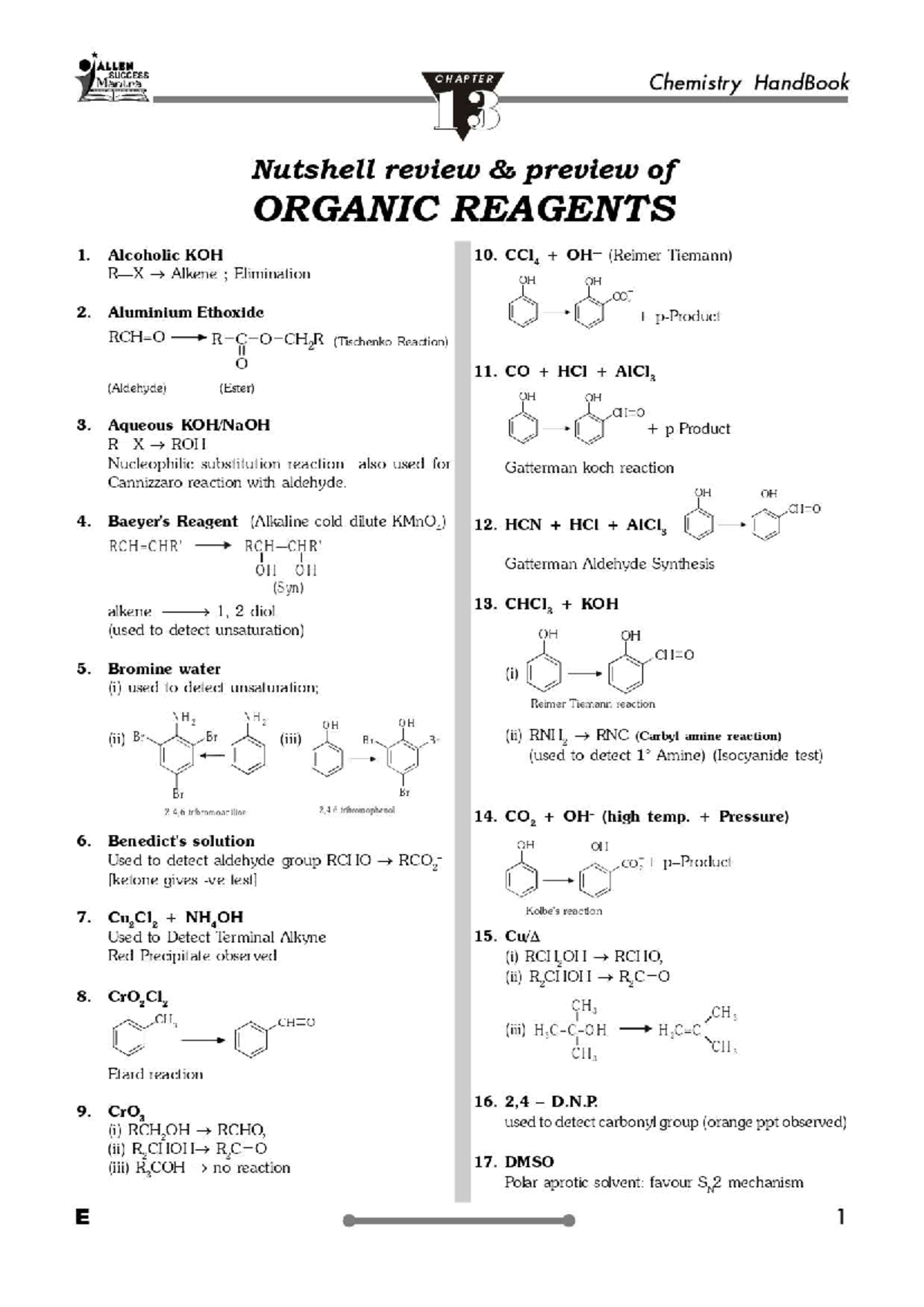 ALLEN MSUCCESS Chemistry HandBook CHAPTER Organic Reagents Overview ...