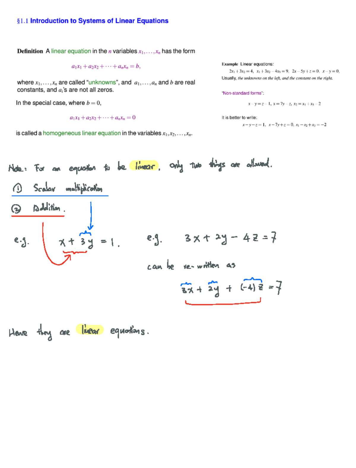 Math 1300 S2025 - Linear Equations and General Solutions Notes - Studocu