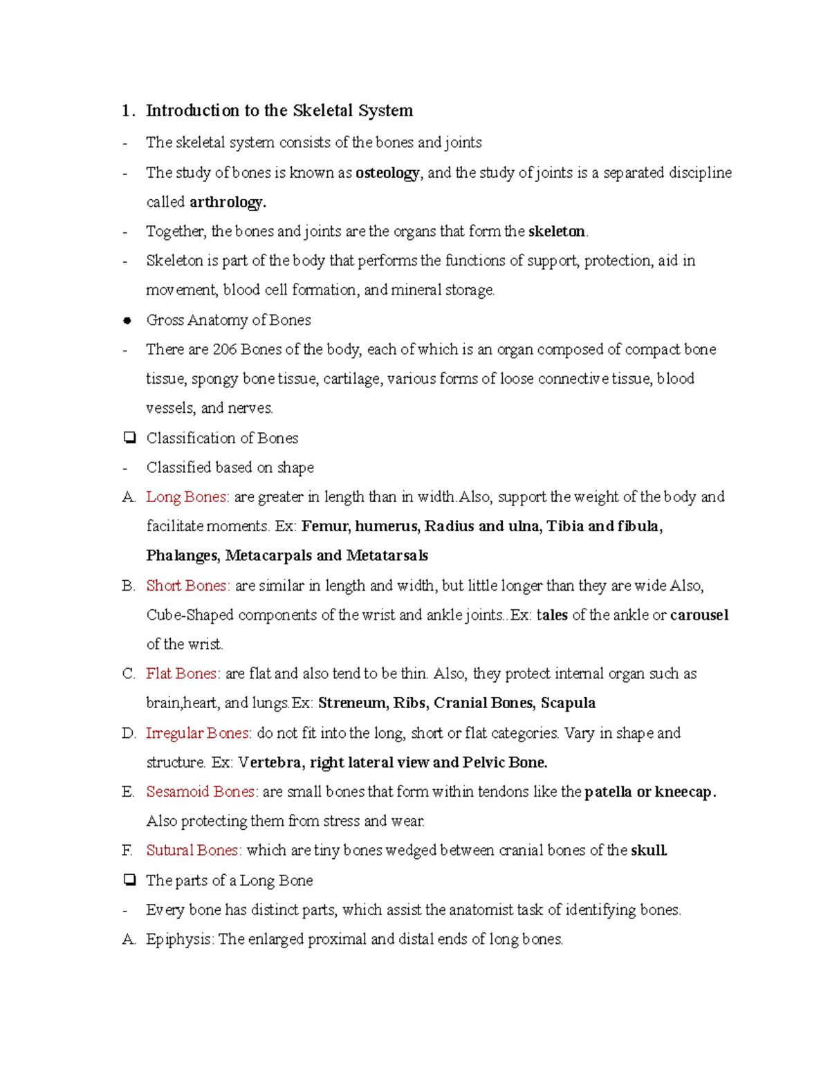 A&P Lab Quiz #5 Notes ( Intro to Skeleton System & Axial Skeleton) - 1 ...