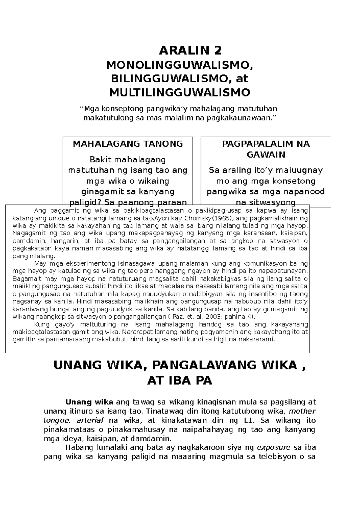 Aralin 2: Monolingguwalismo, Bilingguwalismo at Multilingguwalismo ...