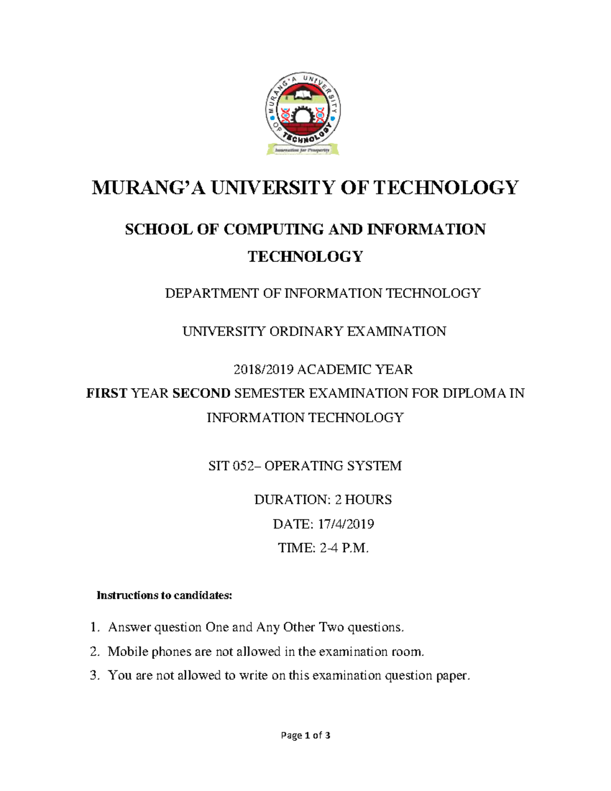SIT 052 Final Exam: Operating System Overview and Key Concepts - Studocu