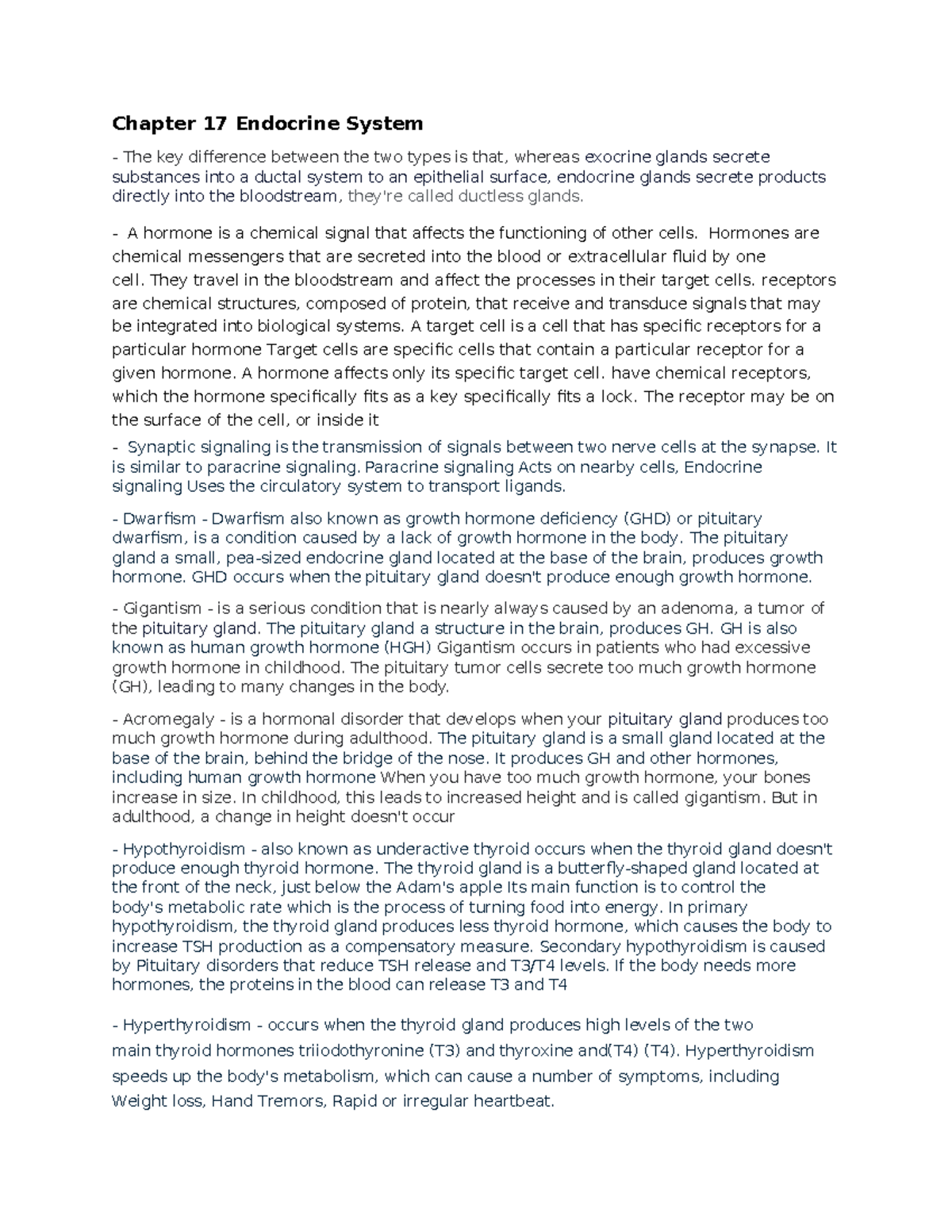 Chapter 17: Endocrine System Study Guide & Key Concepts - Studocu