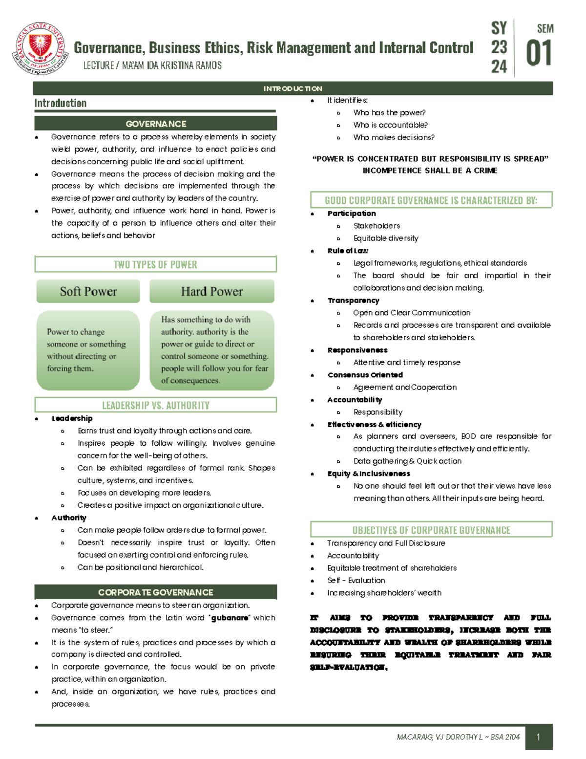 Governance, Business Ethics, Risk Management & Internal Control ...