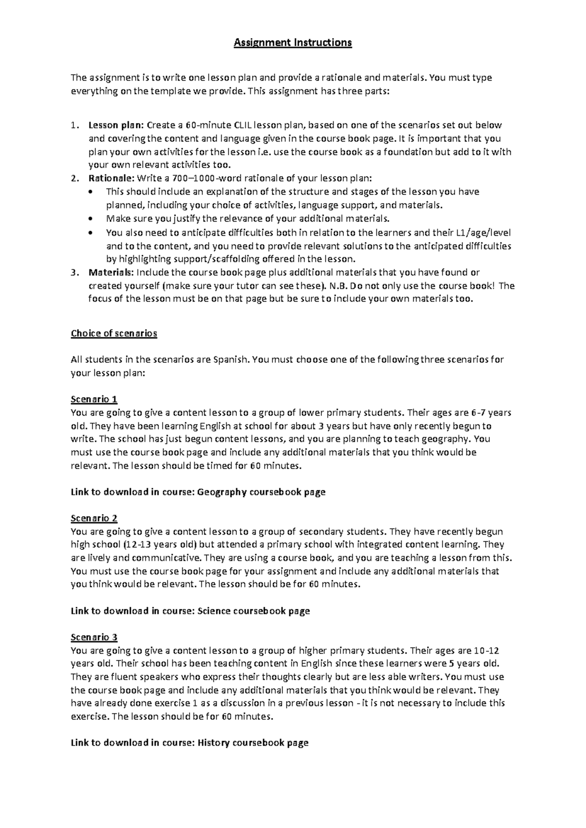 Assignment Brief: Lesson Plan with Rationale & Materials TOSE - Studocu