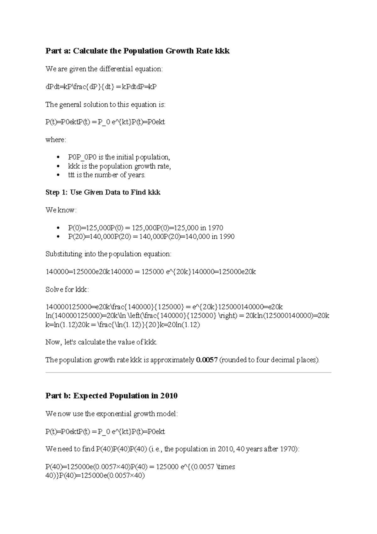 Population Growth Rate Calculation and Projection for 2010 (Math 101 ...
