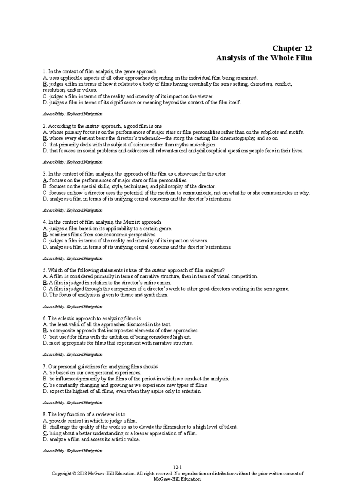 Chapter 12 Analysis of the Whole Film - uses applicable aspects of all ...