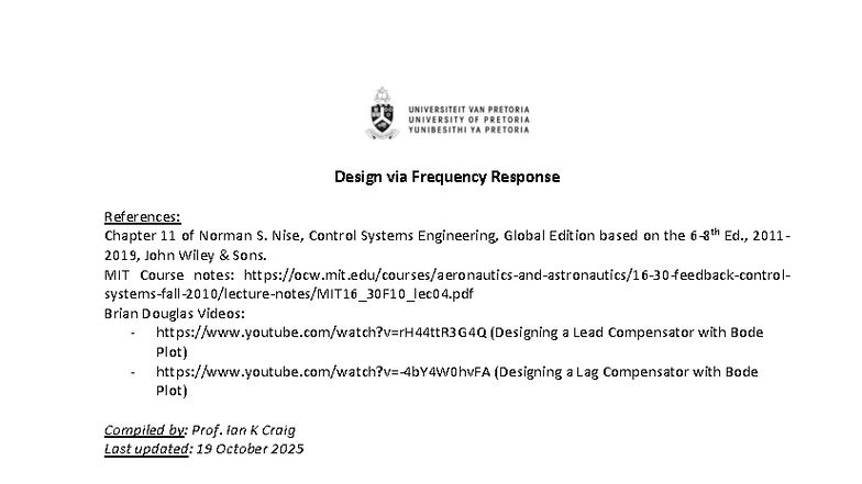 Design Using Frequency Response: PID Compensator Techniques (MIT) - Studocu