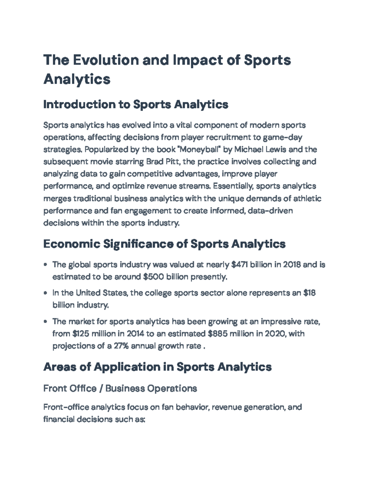 Sports Analytics: Evolution, Applications, and Economic Impact - The ...