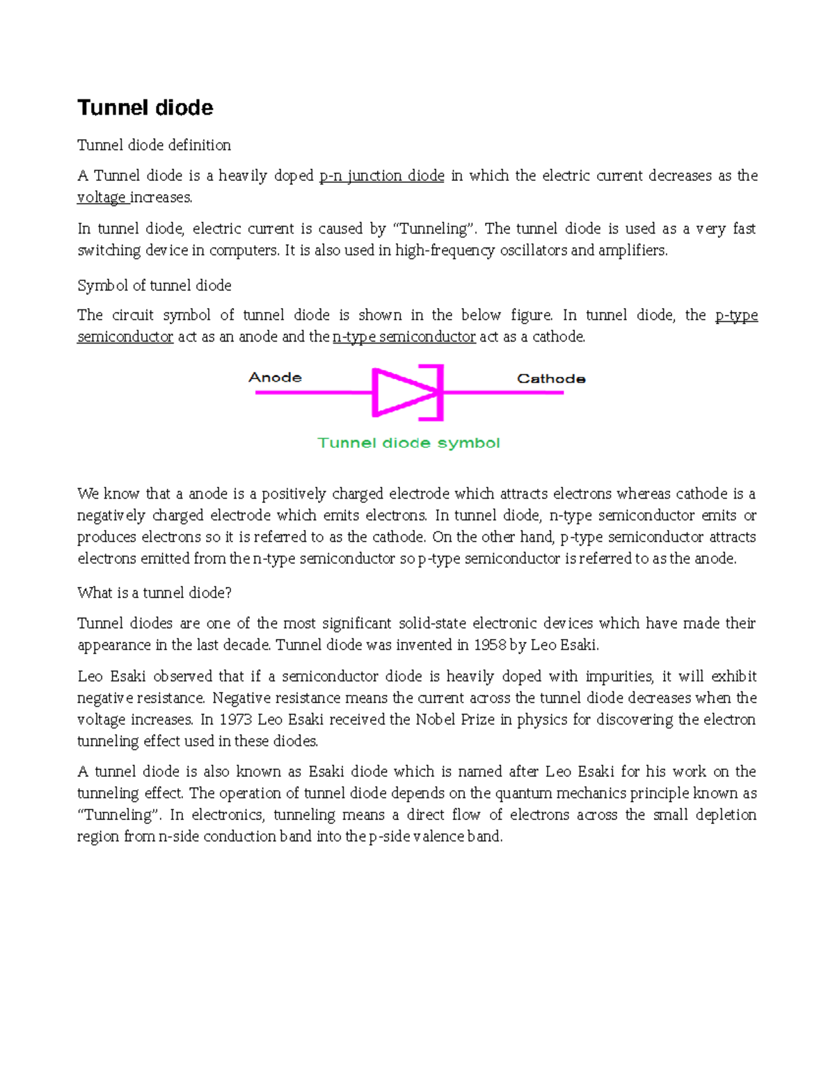 10 Tunnel Diode - Key Concepts and Applications Notes - Studocu