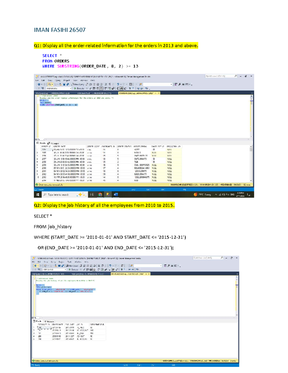 IMAN FASIHI 26507 Assignment 2: SQL Queries for Data Retrieval - Studocu