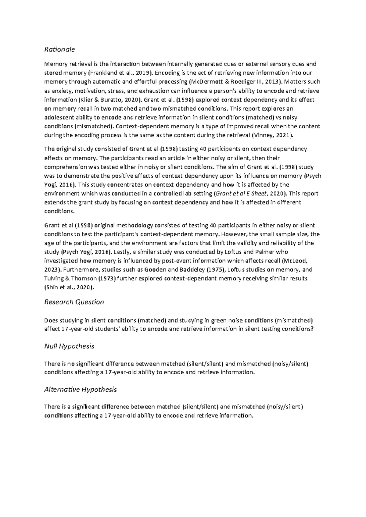 PSYC 20/20: Exploring Context-Dependent Memory in Adolescents - Studocu