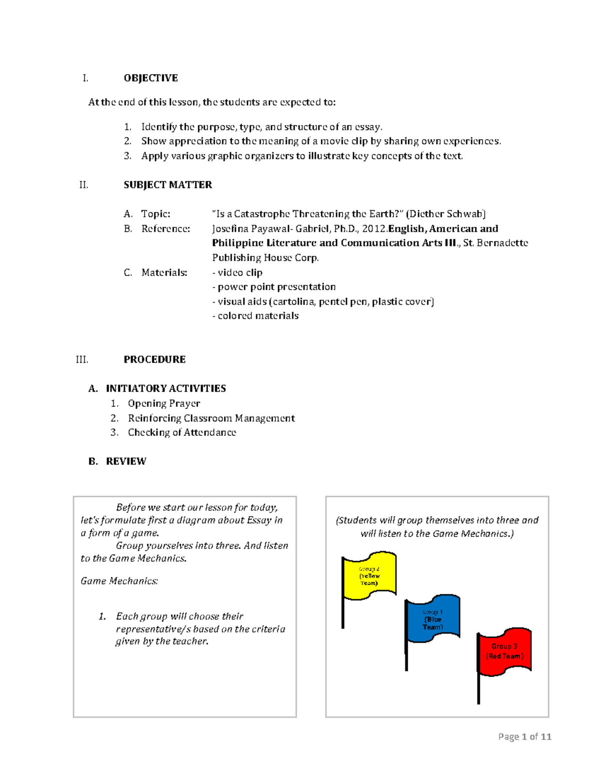 Sample-LP - Sample Descriptive Lesson Plan - I. OBJECTIVE At the end of ...