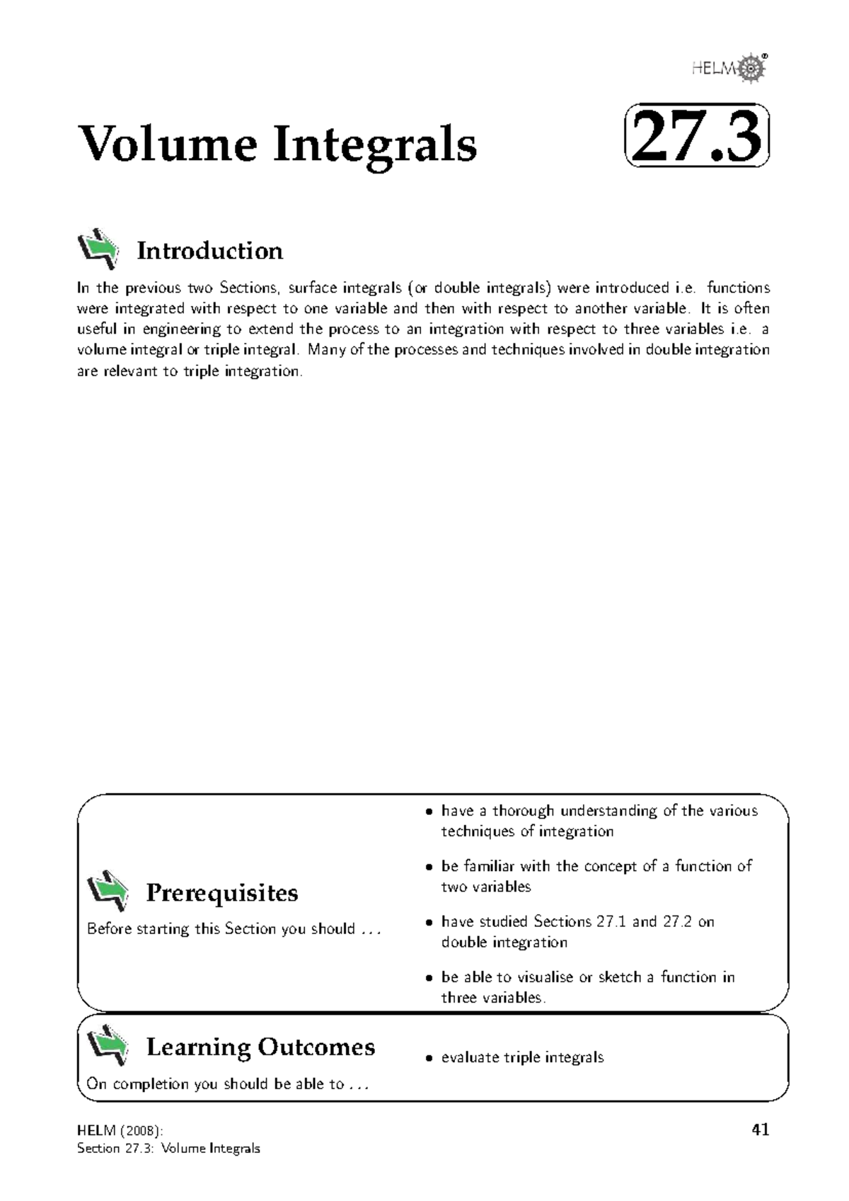 27 3 vol ints - Maths study multiple integrals - ® Volume Integrals 27 ...