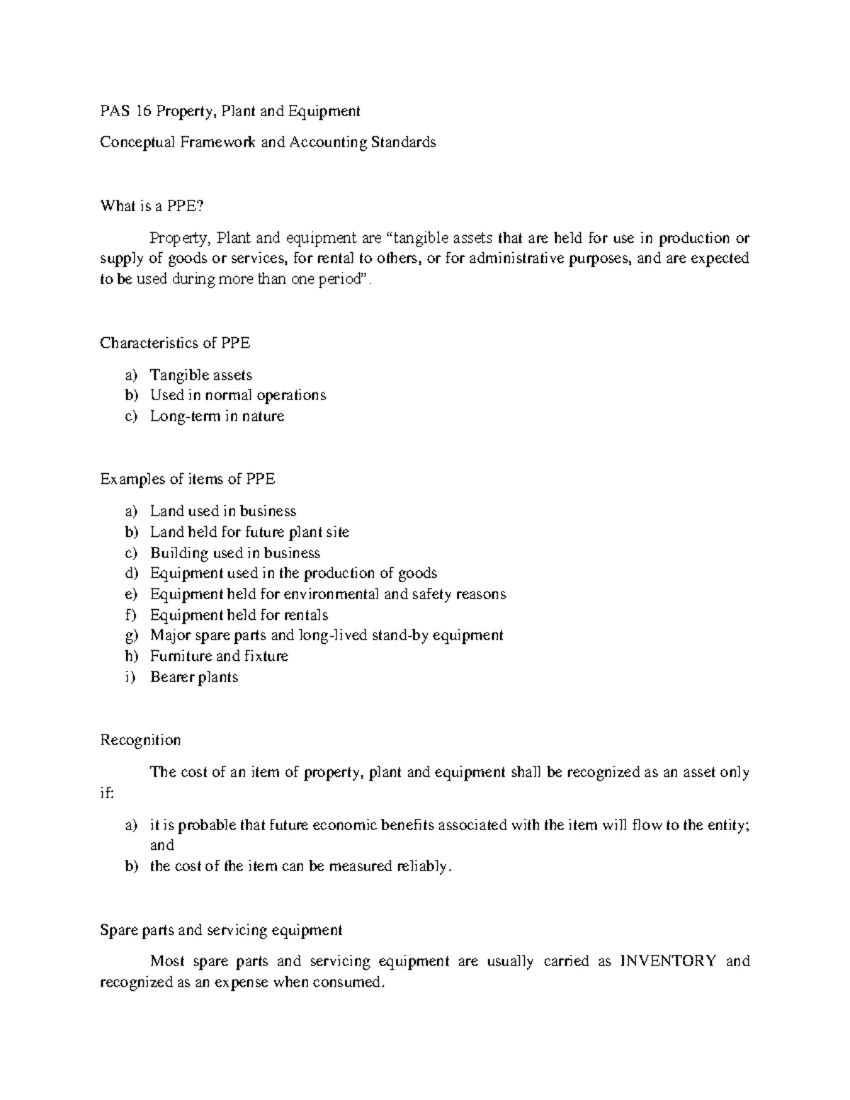 PAS 16- PPE (Conceptual Framework and Accounting Standards) - PAS 16 ...