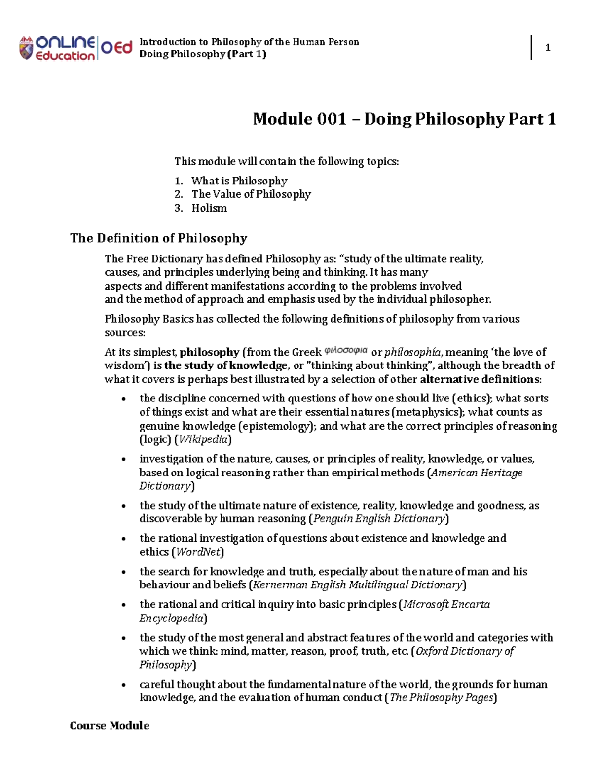 Module 001 - Doing Philosophy Part 1: An Introduction to Philosophy ...