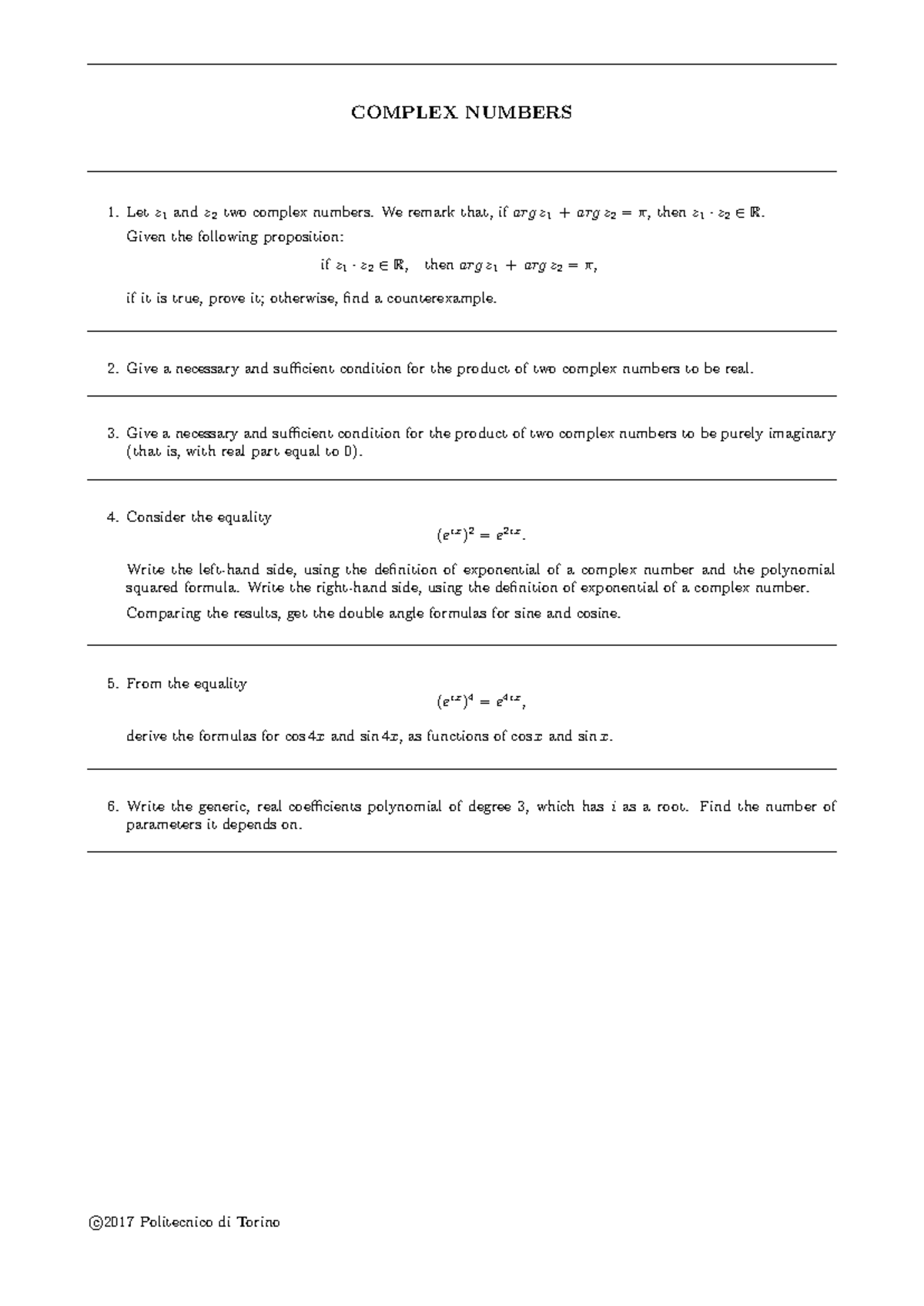 Complex Numbers - Worksheet on Theory and Properties - Studocu