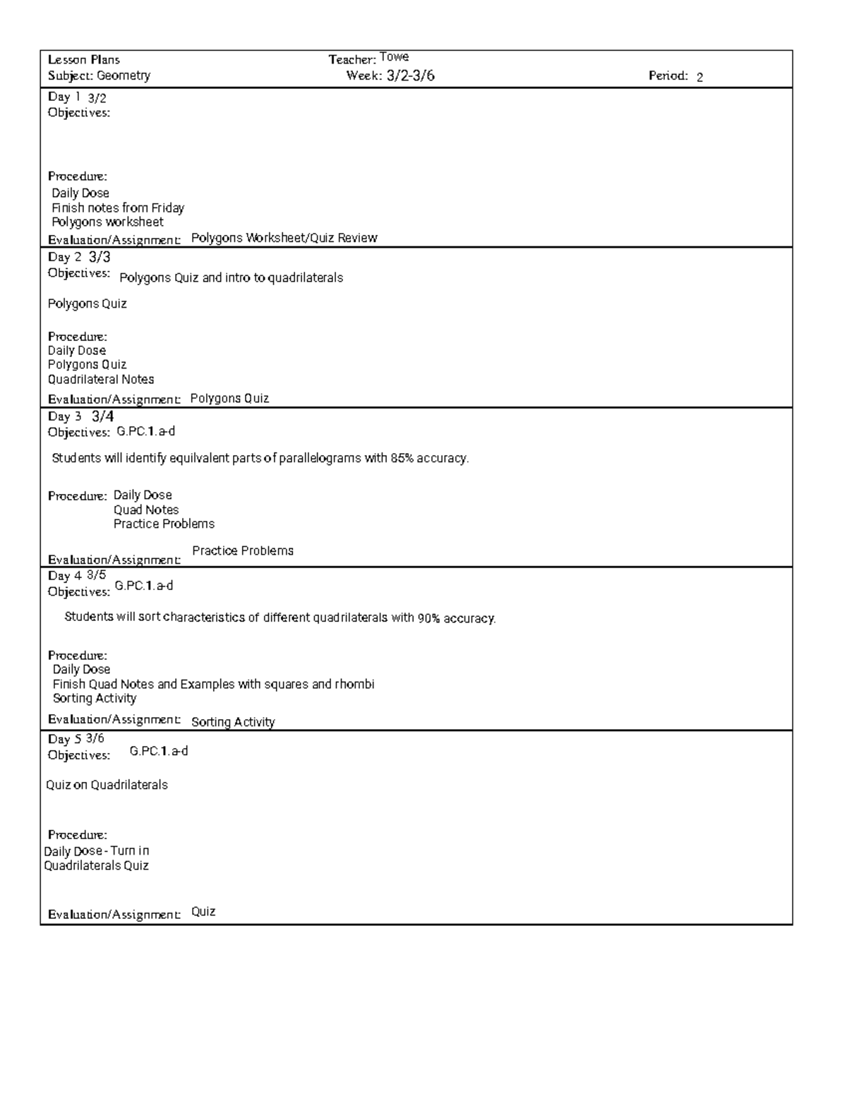 GEO323 - Geometry Lesson Plans for Polygons & Quadrilaterals - Studocu