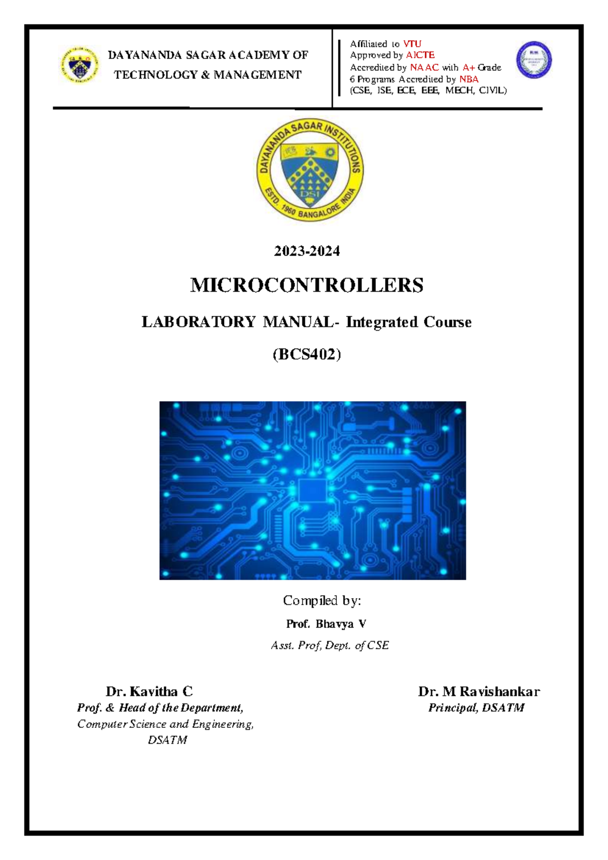 MC-BCS402 Microcontrollers Lab Manual - Dayananda Sagar Academy - Studocu