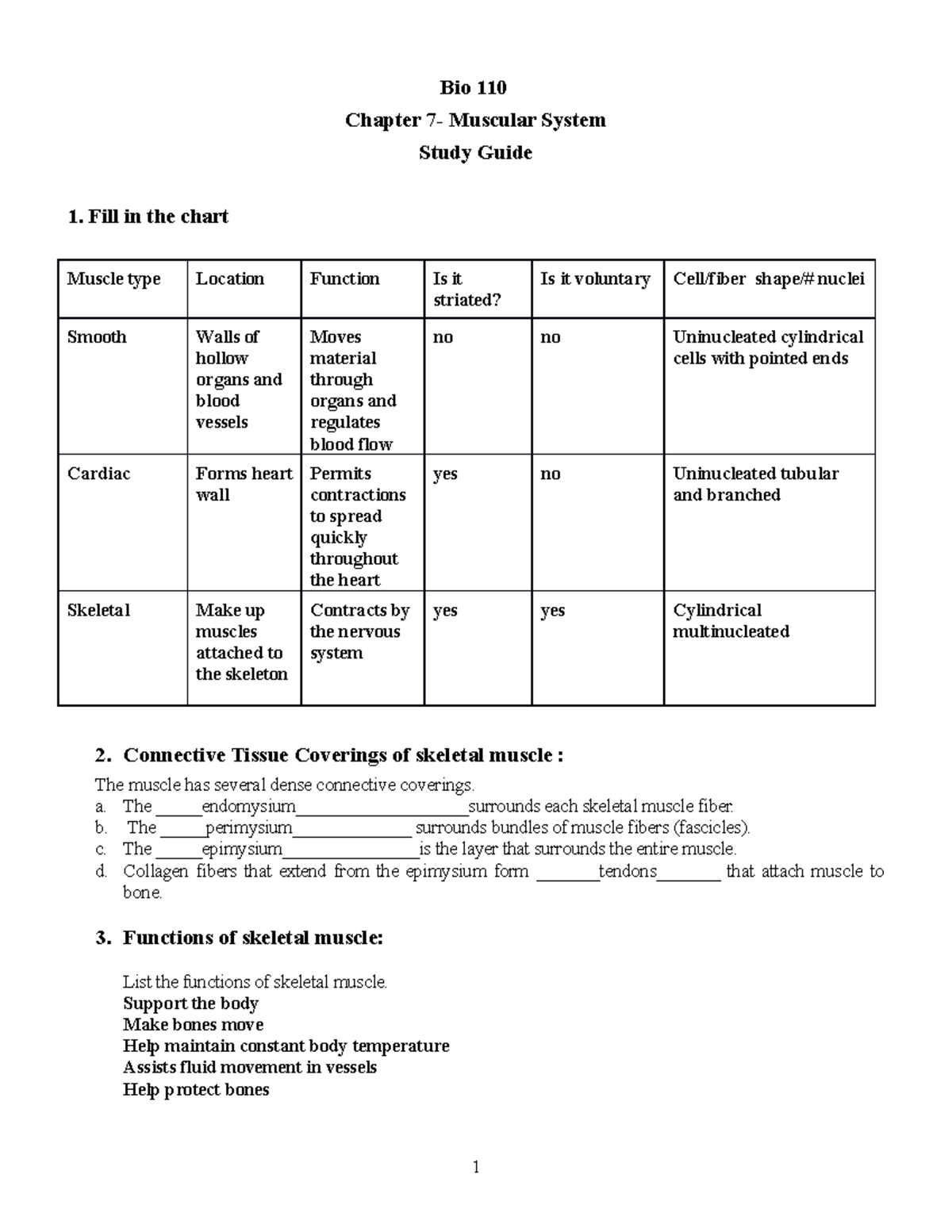 Bio 110 Chapter 7 Study Guide - Muscular System - Fall 2022 - Bio 110 ...
