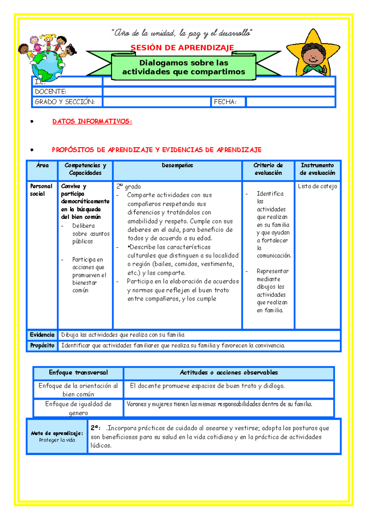 2º E3 Sesión D1 PS: Reflexionando sobre Actividades en Familia - Studocu