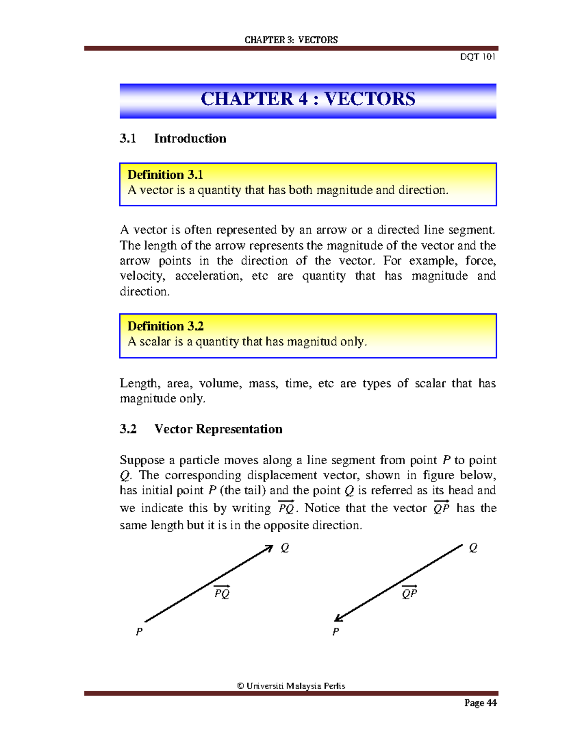 Chapter 4 Vectors - Lecture notes 4 - DQT 101 © Universiti Malaysia ...