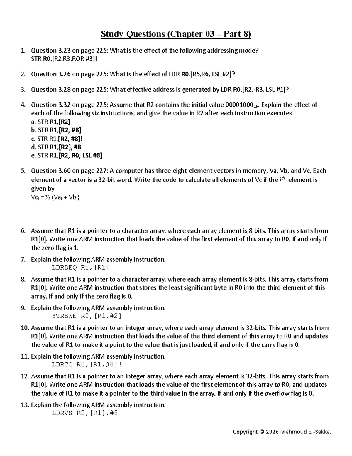 Study Questions for Chapter 03 - ARM Assembly - Studocu