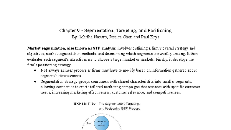 Chapter 9 - Segmentation, Targeting, and Positioning Study Guide (Group G) - Studocu