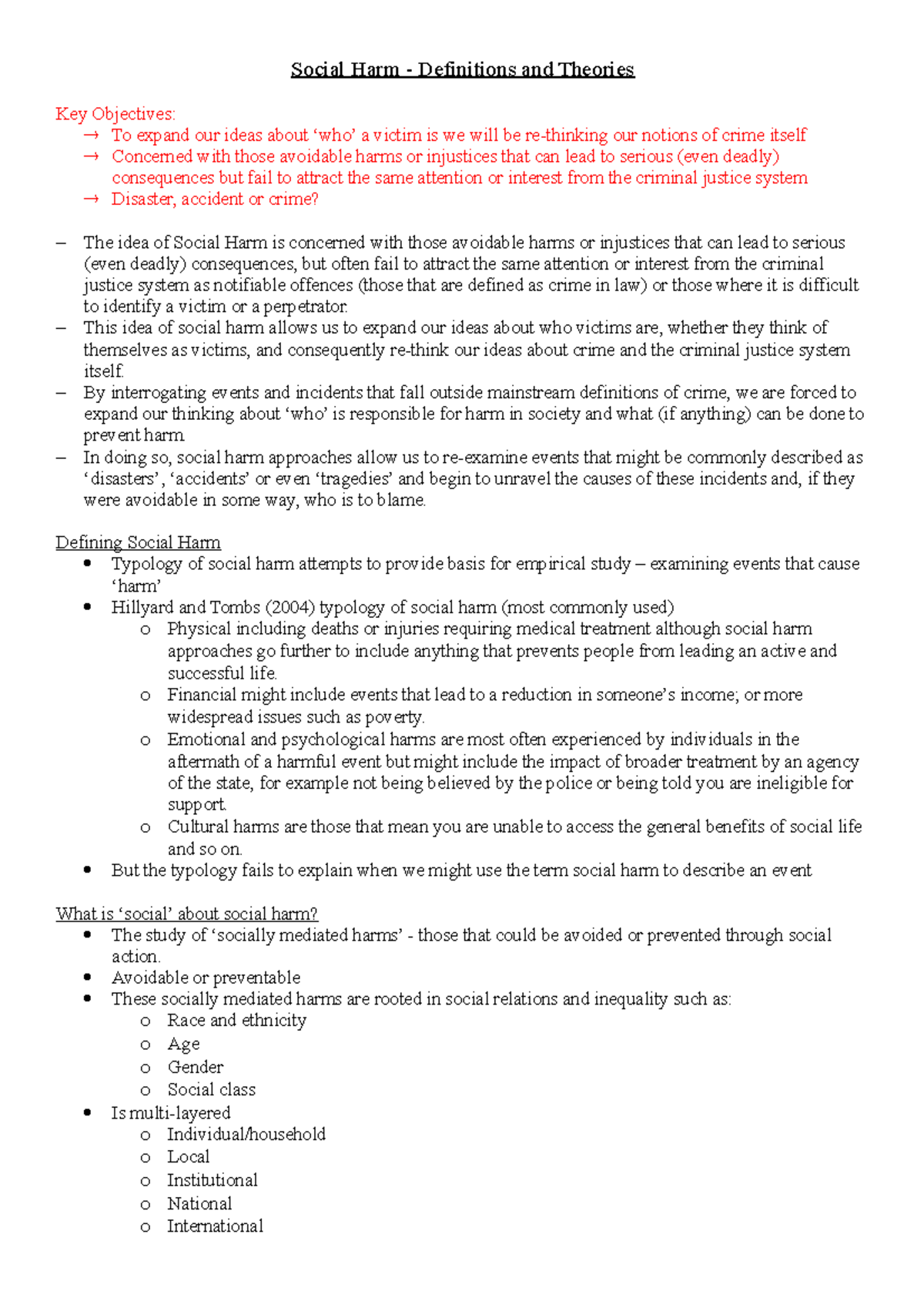 Social Harm: Expanding Definitions and Theoretical Perspectives - Studocu