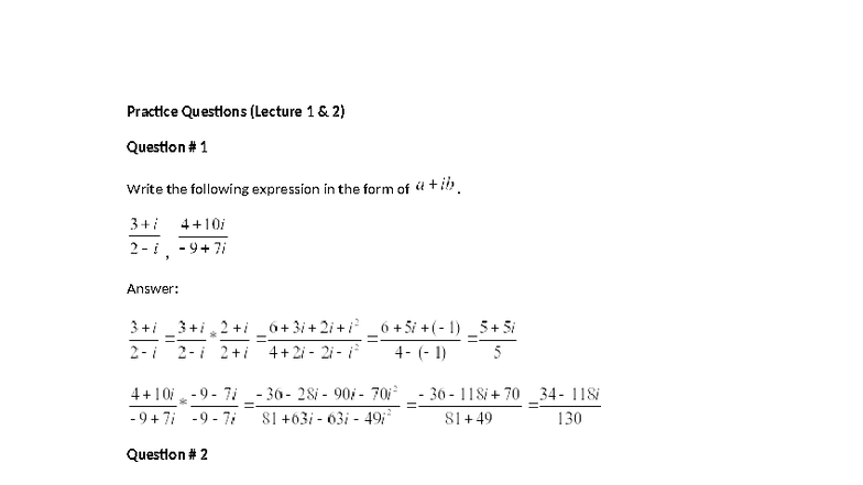 Practice Questions Solutions (Lecture 1-2) - Studocu