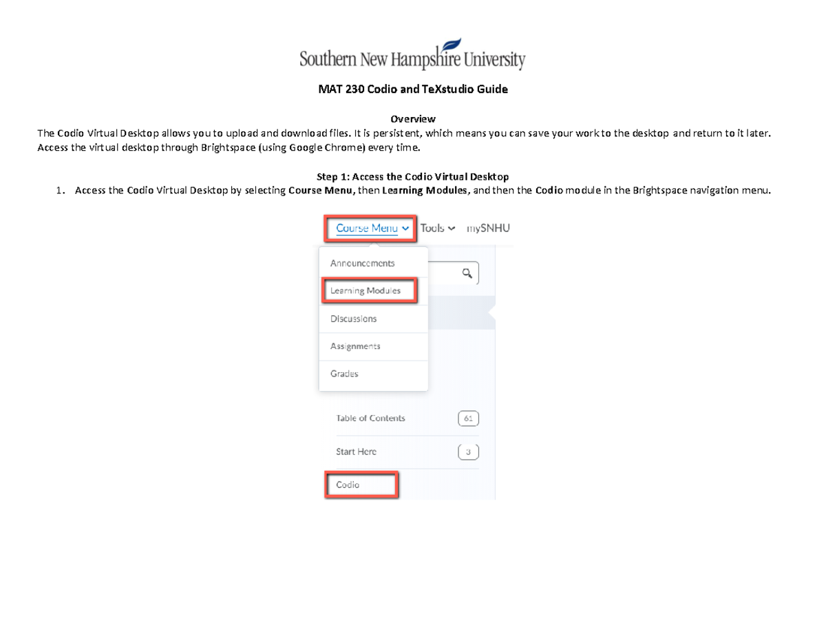 MAT 230 Final Exam Codio & TeXstudio Usage Guidelines - Studocu