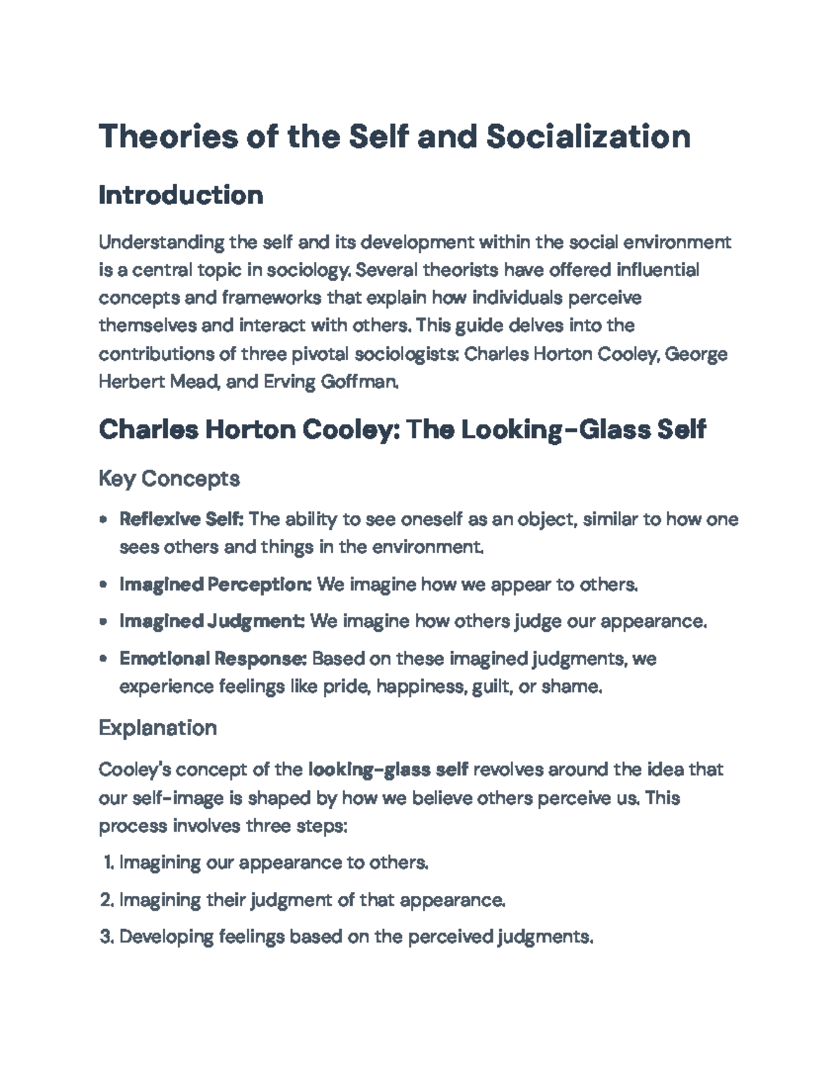 Theories of the Self & Socialization: Insights from Cooley, Mead ...