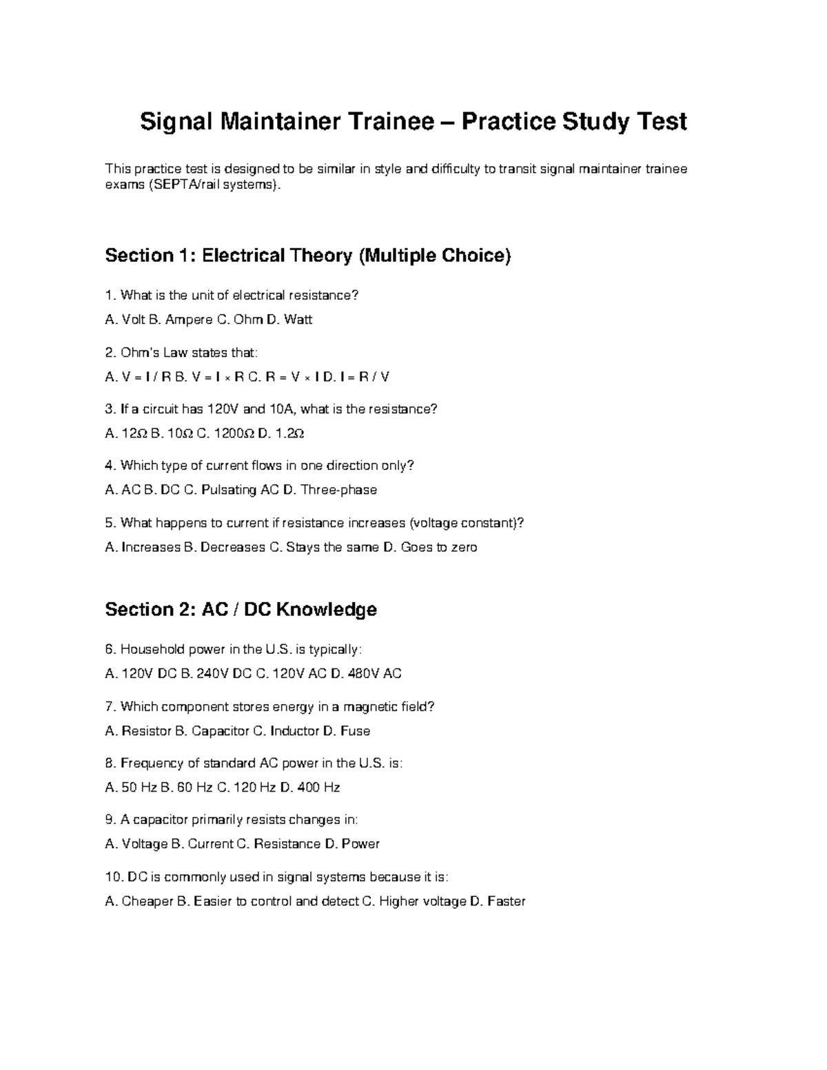 Signal Maintainer Trainee Exam Prep: Practice Test Guide - Studocu