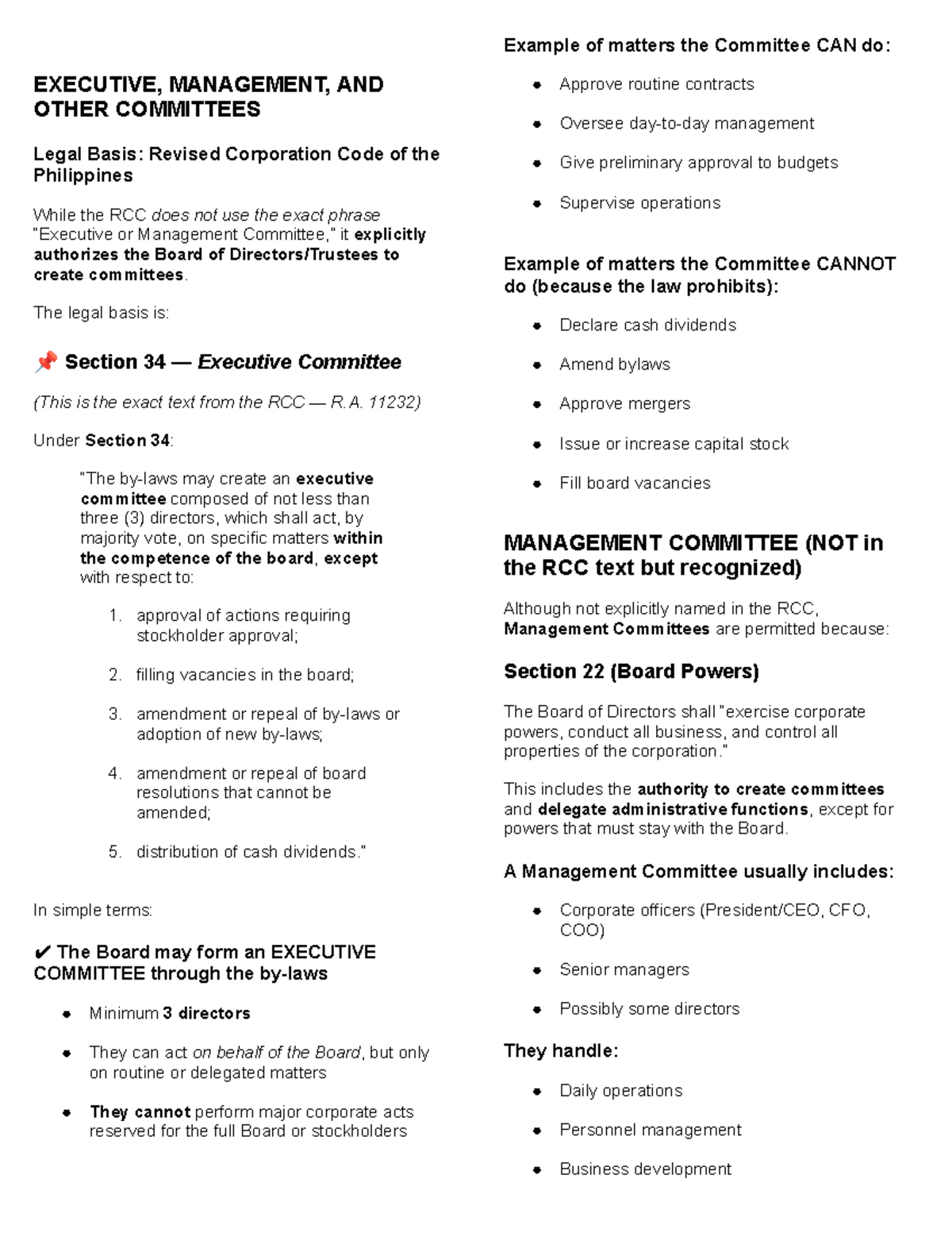 CORP 101: Executive, Management, and Other Committees Overview - Studocu