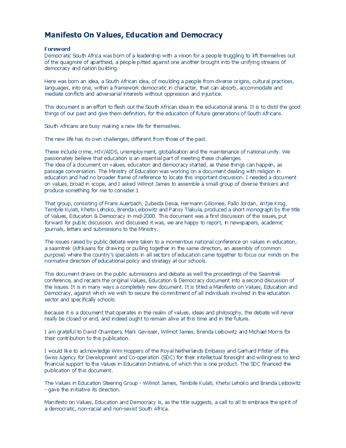 Manifesto on Values, Education & Democracy: A Path for Future ...