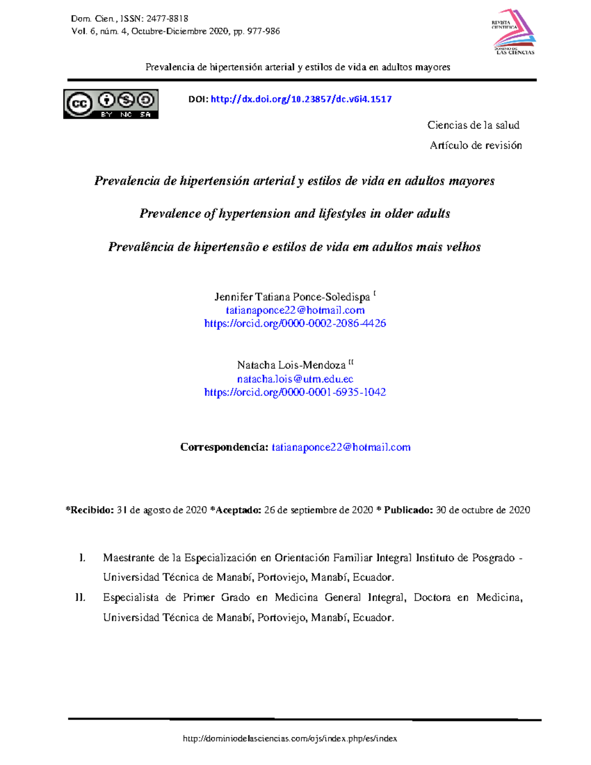 Prevalencia de Hipertensión Arterial y Estilos de Vida en Adultos ...