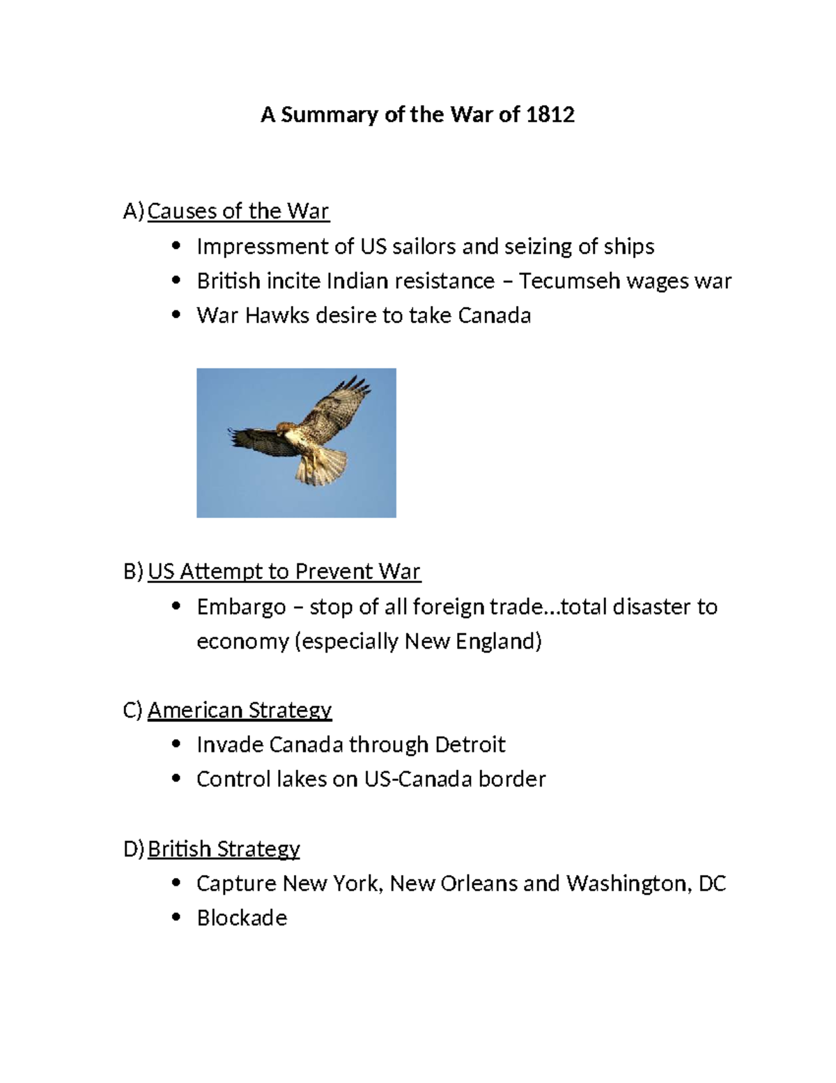 US History: Summary of the War of 1812 Notes - Studocu