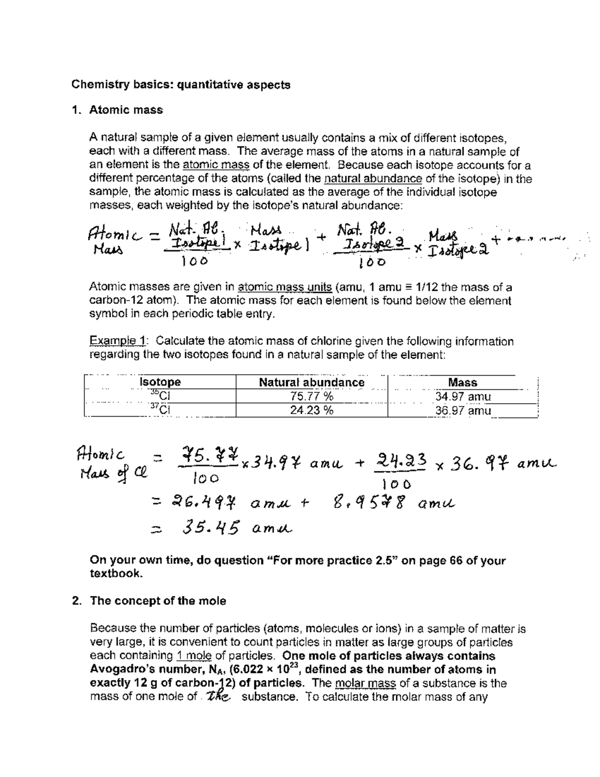 Chemical Quantities: Atomic Mass & Moles - CHEM 101 - Studocu