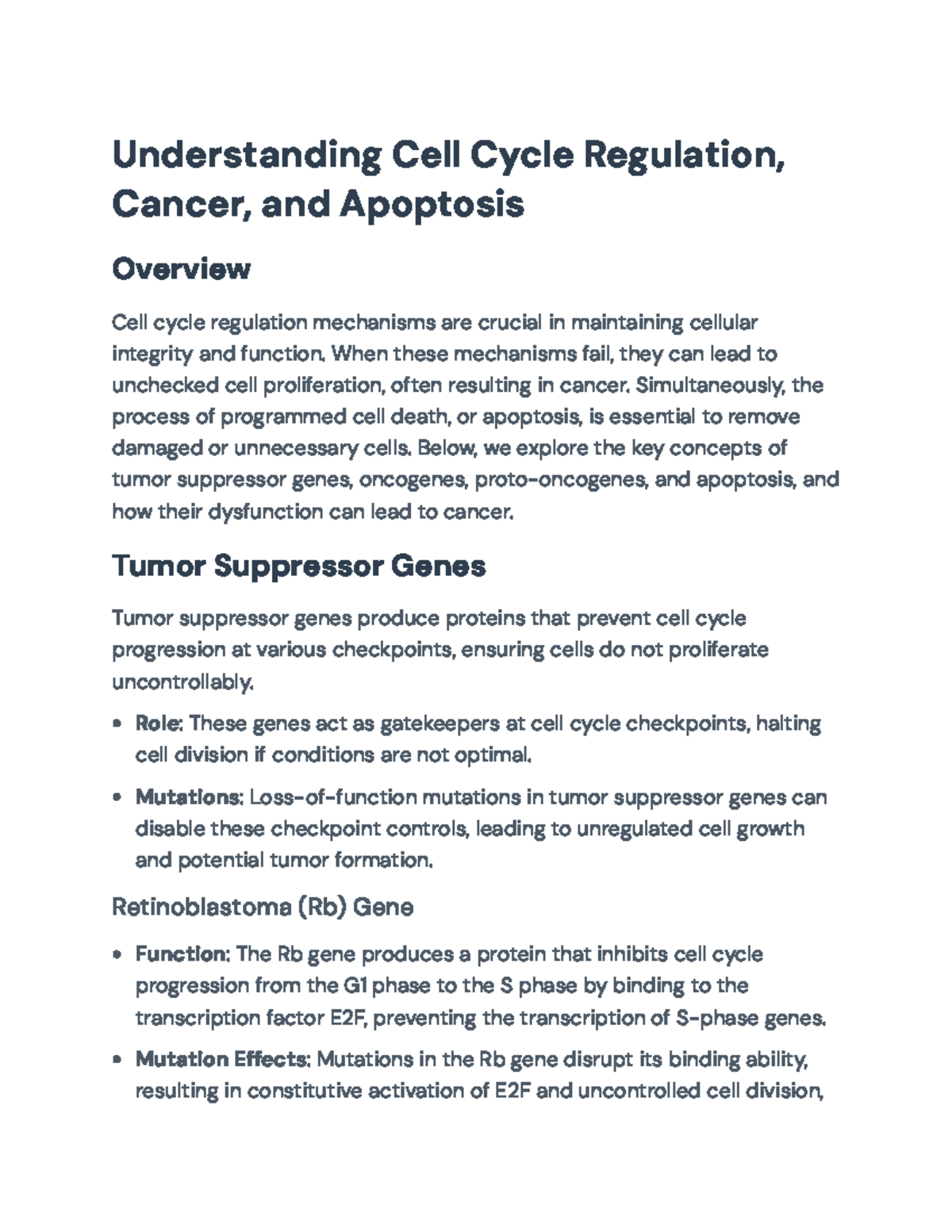 Understanding Cell Cycle Regulation, Cancer Mechanisms, and Apoptosis ...